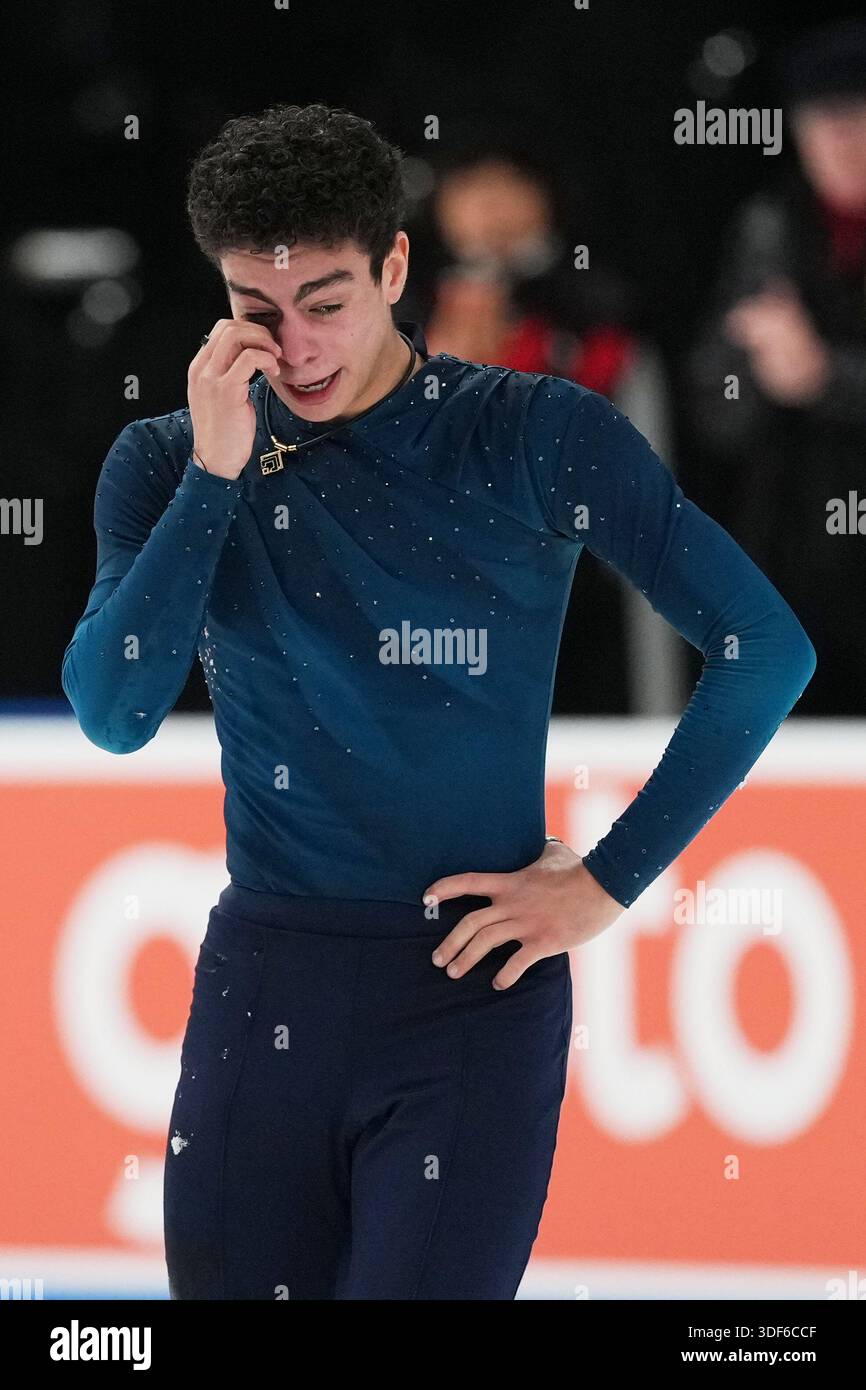 Jacob Sanchez tears up after competing during the men's free skate ...