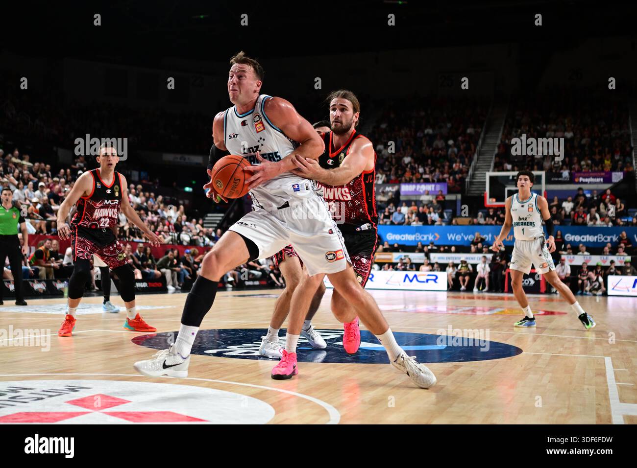 Sam Mennenga of the Breakers and Sam Froling of the Hawks during the ...