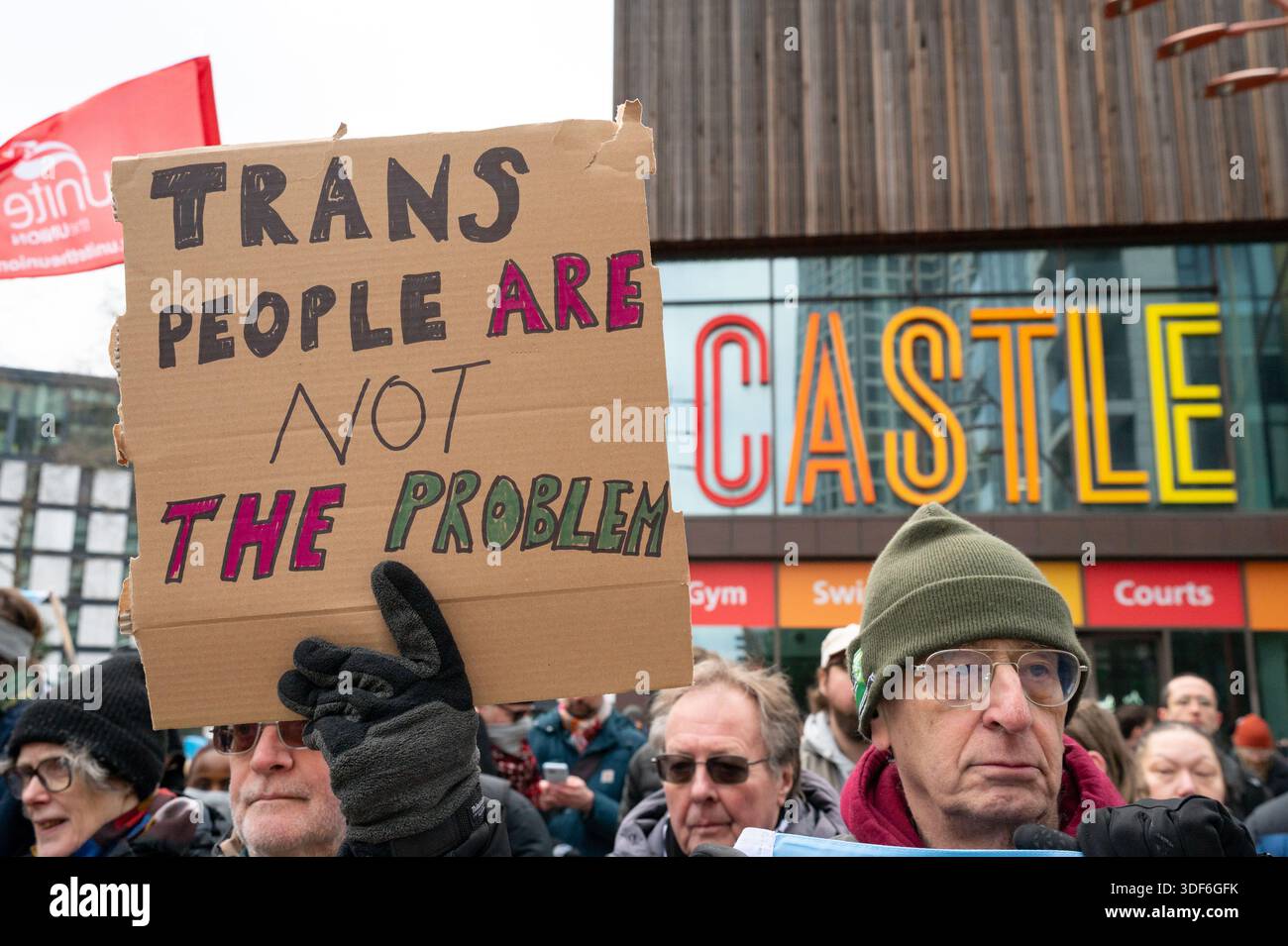 A placard saying "Trans people are not the problem" during the ...