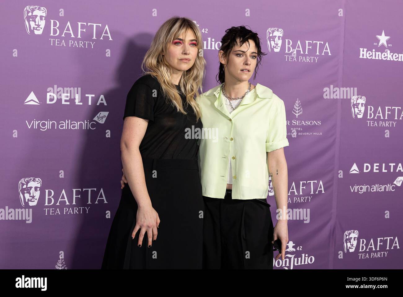 Imogen Poots and Kristen Stewart attend the arrivals of the 2026 BAFTA ...