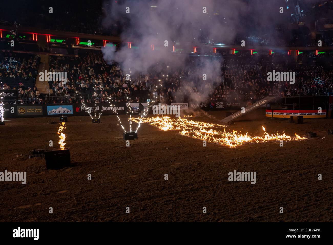 Pyrotechnics seen during the opening ceremony for the first round of ...
