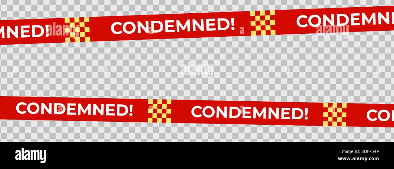 Condemned warning tape border on transparent background, red yellow ...