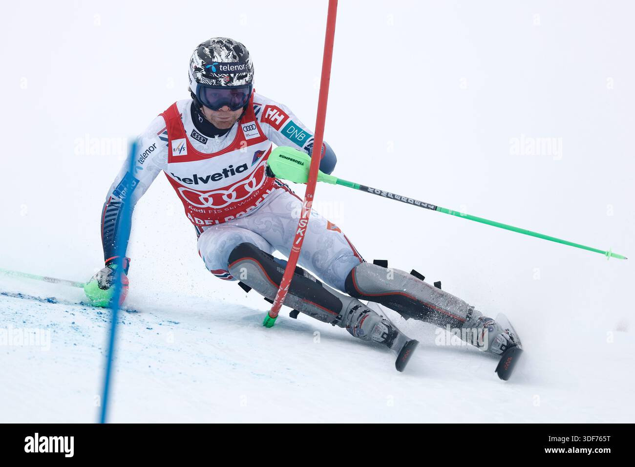 Norway's Timon Haugan speeds down the course during an alpine ski, men ...