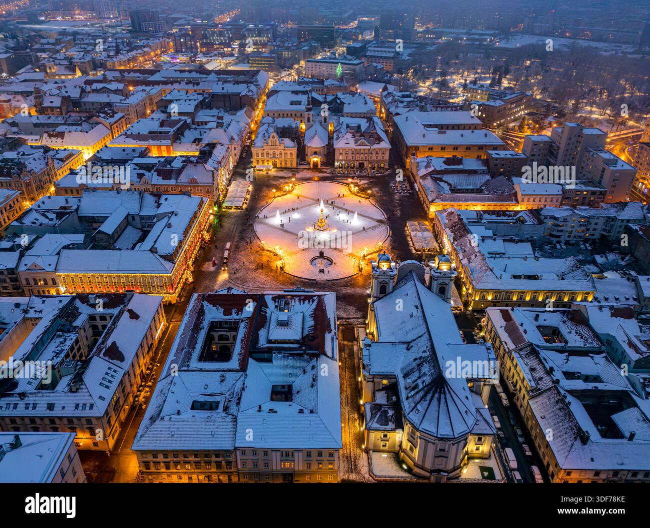 Aerial drone view of Union Square and the Catholic Dome in Timisoara ...