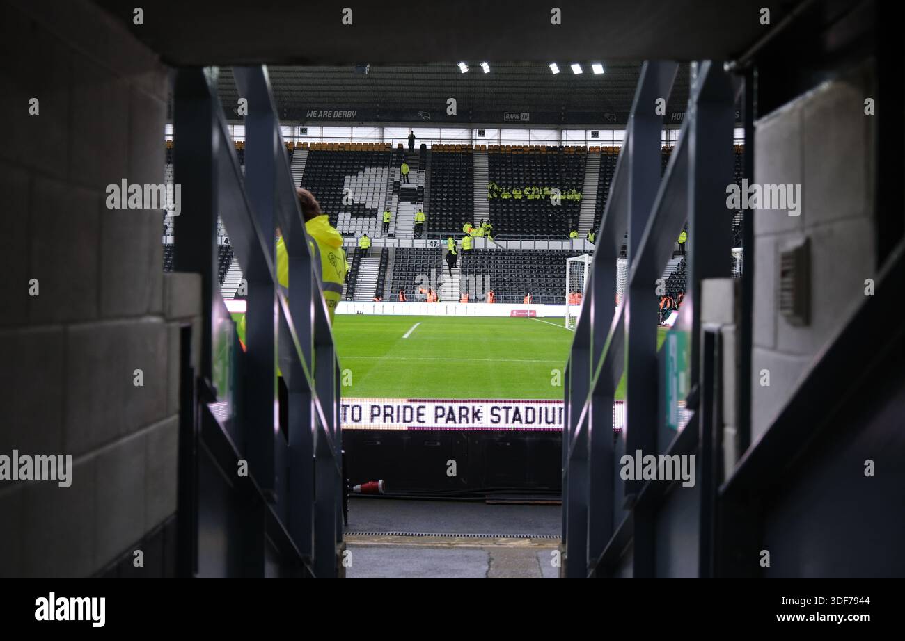 Inside Pride Park Stadium prior to kick off during the Emirates FA Cup ...