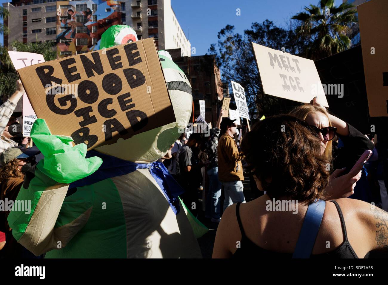 Protesters gather in Pershing Square as part of a nationwide protest ...
