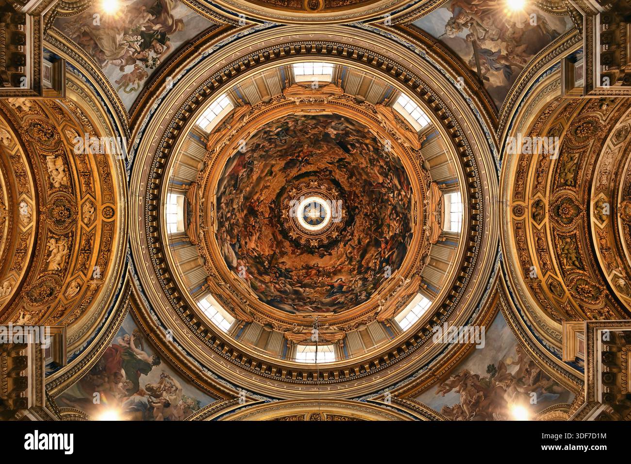 Ornate cathedral dome ceiling with frescoes and gold details, central ...
