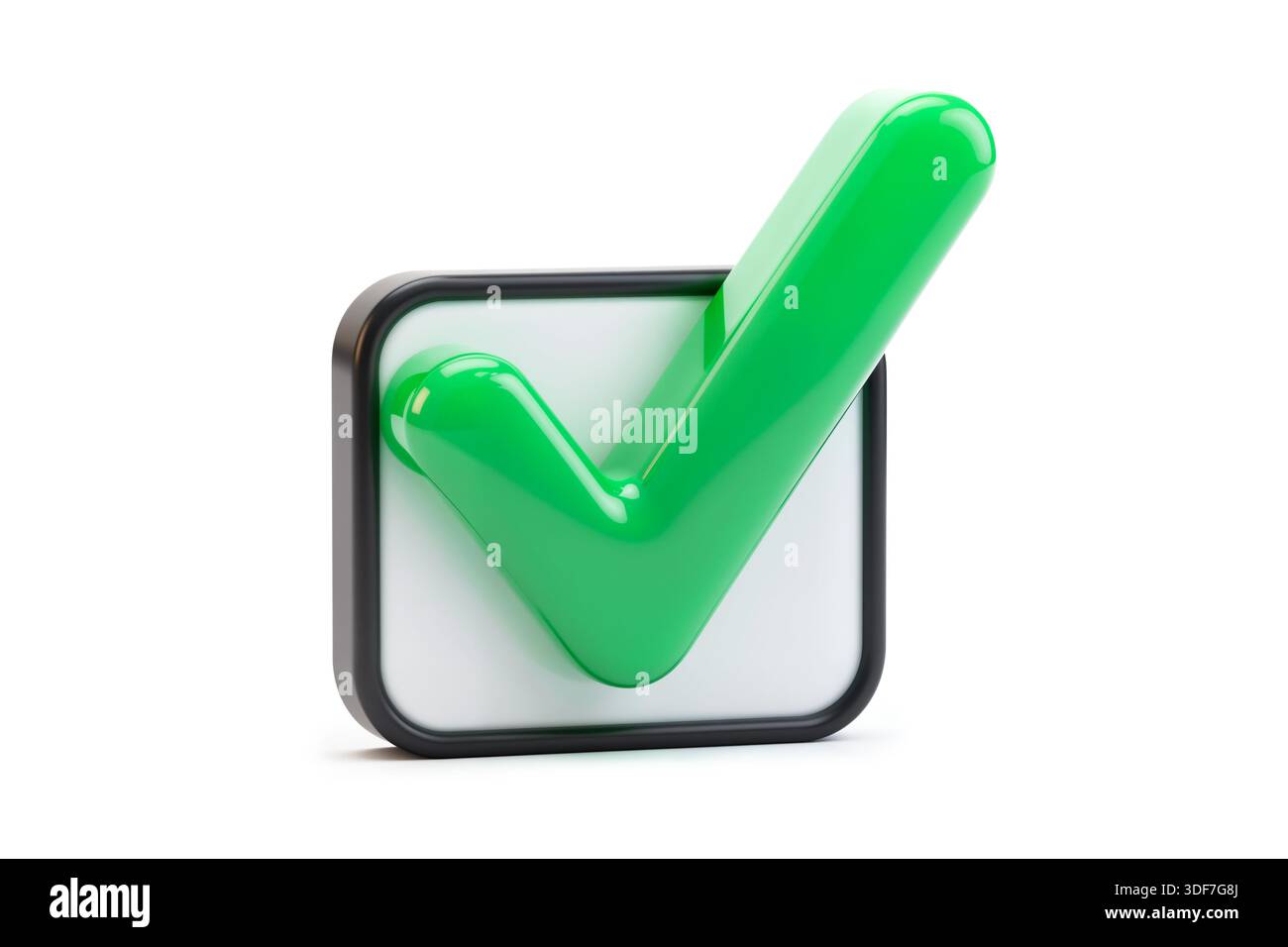 3d rendering of a green tick mark emerging from a white checkbox ...