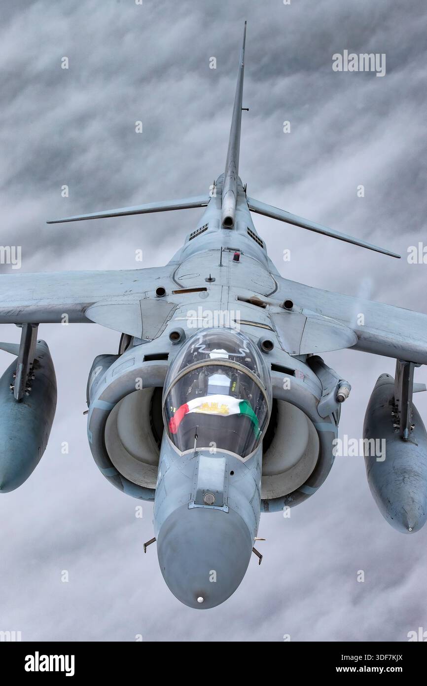 An Italian Navy AV-8B Harrier II is shown in flight during NATO Days ...