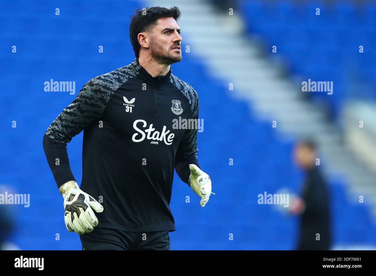 Tom King, Goalkeeper of Everton warms up ahead of the Everton v ...