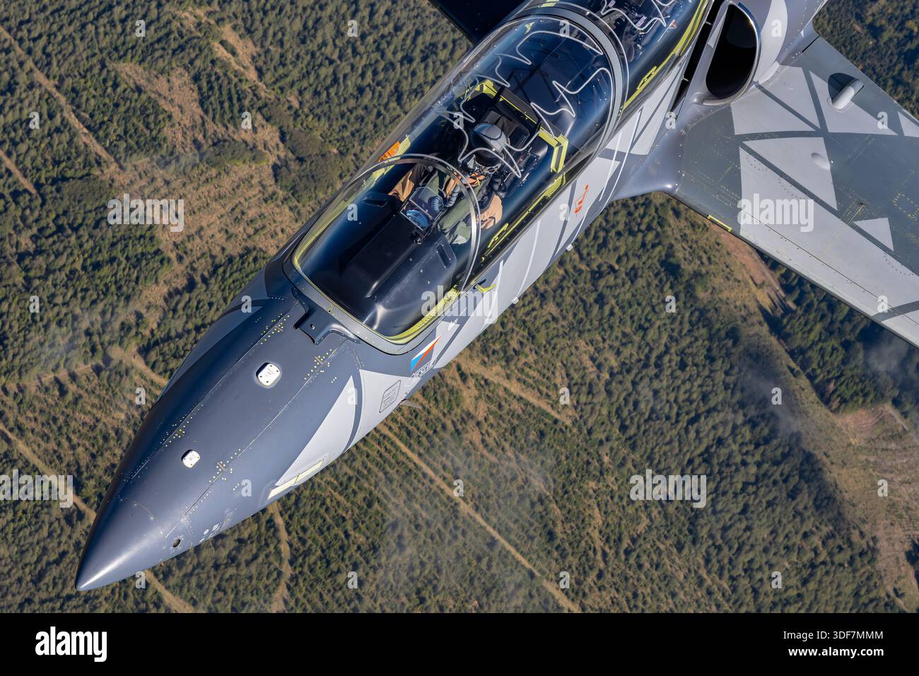 An overhead air-to-air perspective shows the Czech Air Force Aero L ...