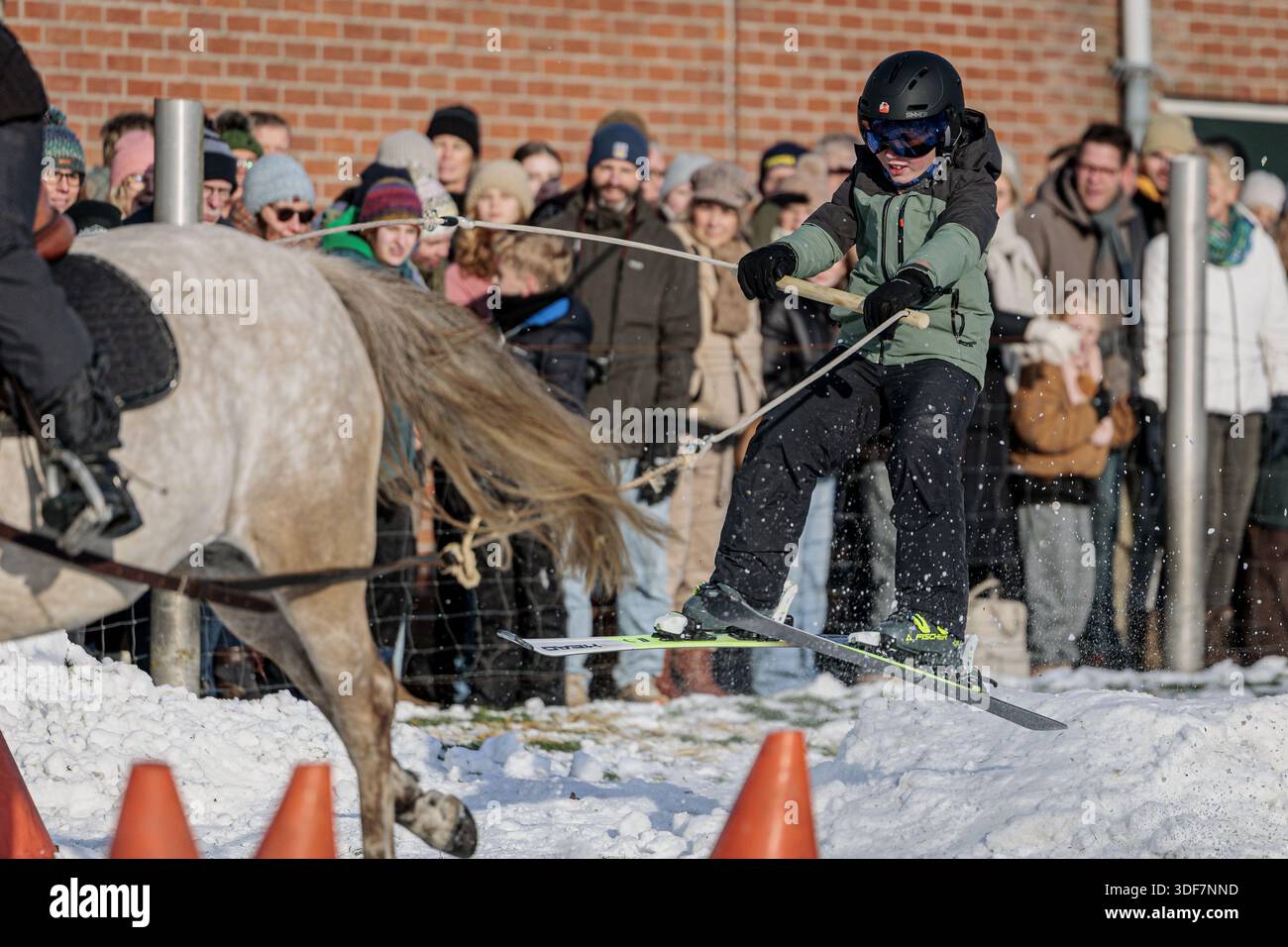 MARKELO - Participants in a gallop skiing competition, held for the ...