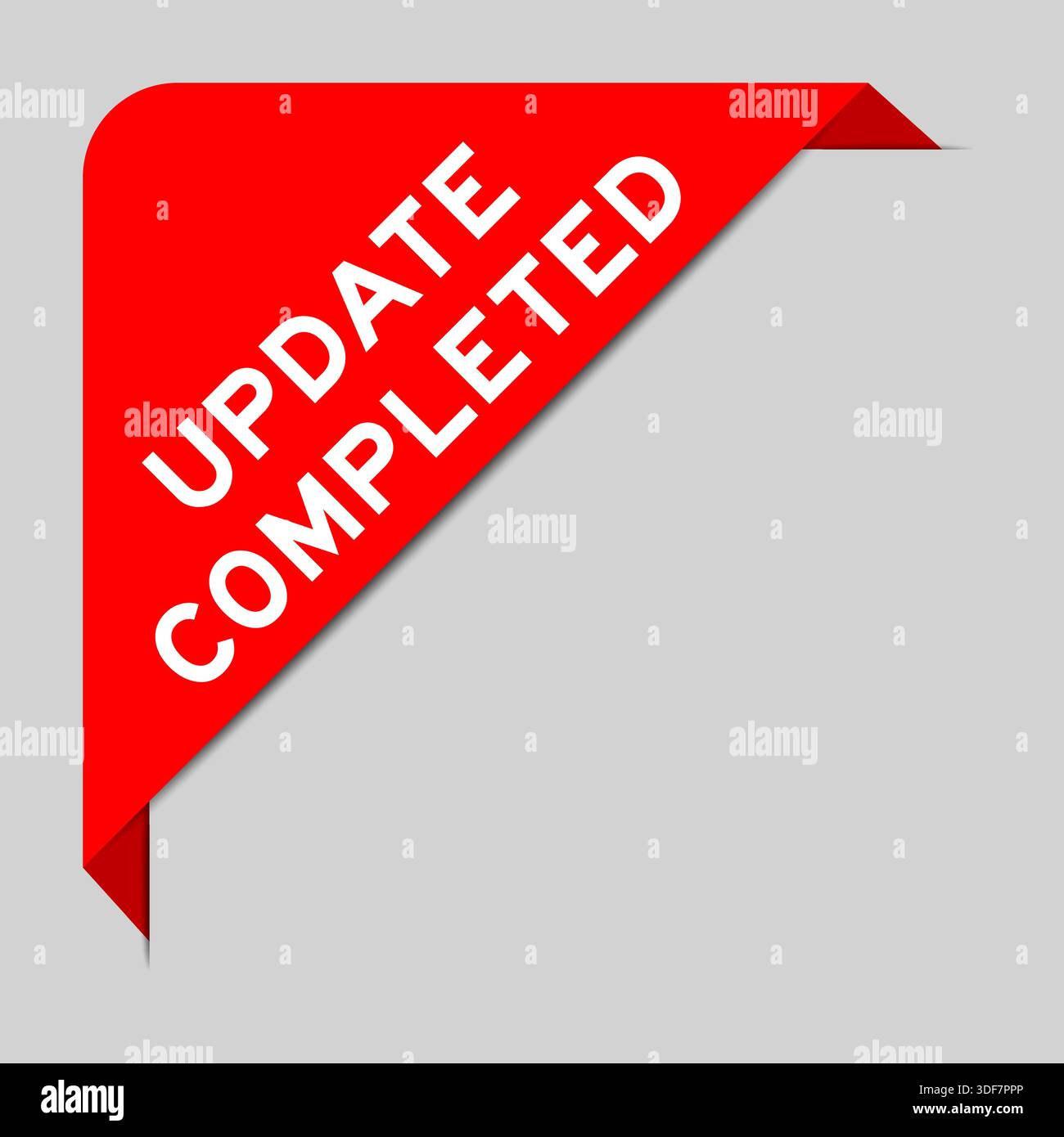 Red color of corner label banner with word update completed on gray ...