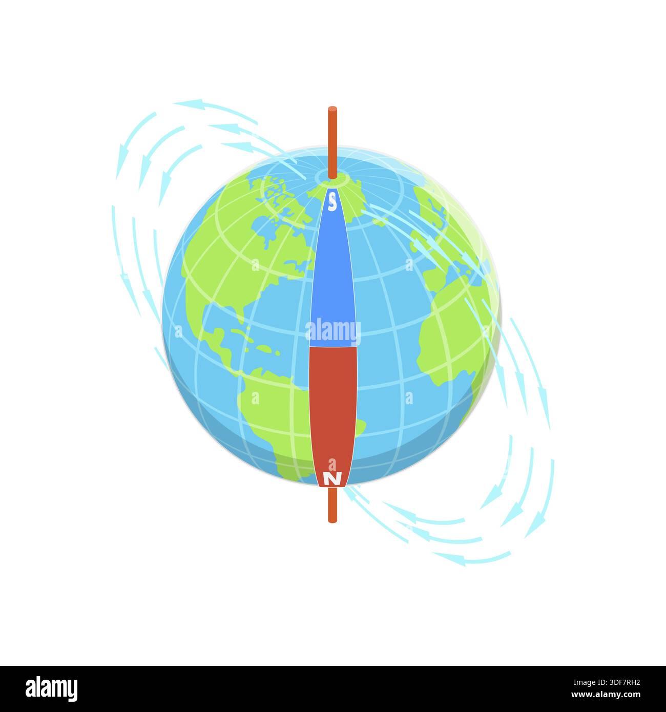 3D Isometric Flat Illustration of Earth's Magnetic Field, Geographical ...