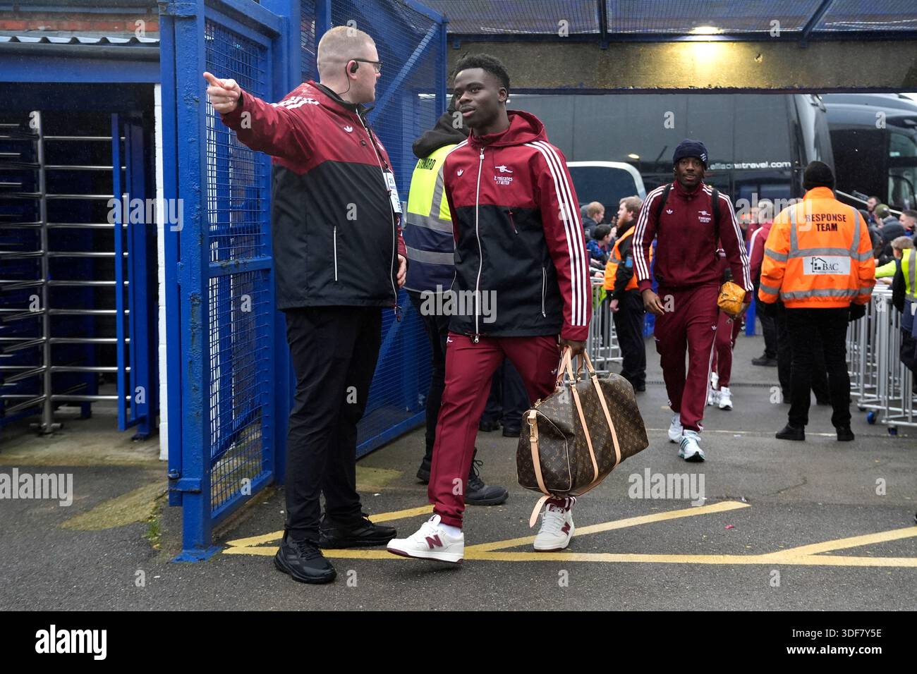 Arsenal's Bukayo Saka arrives to the stadium ahead of the Emirates FA ...