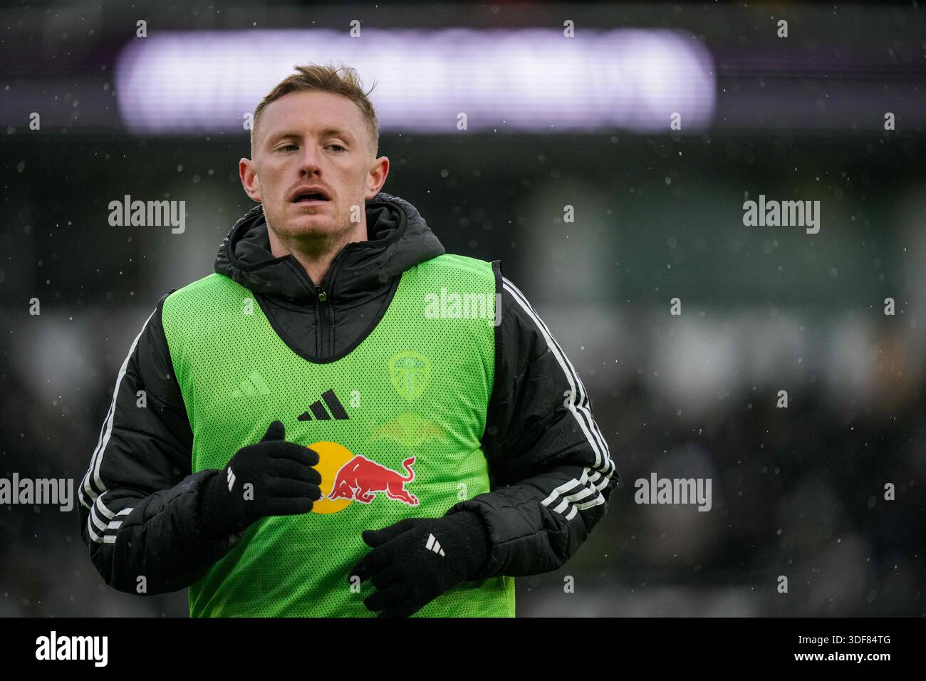 Sean Longstaff of Leeds United warming up at half time during the ...