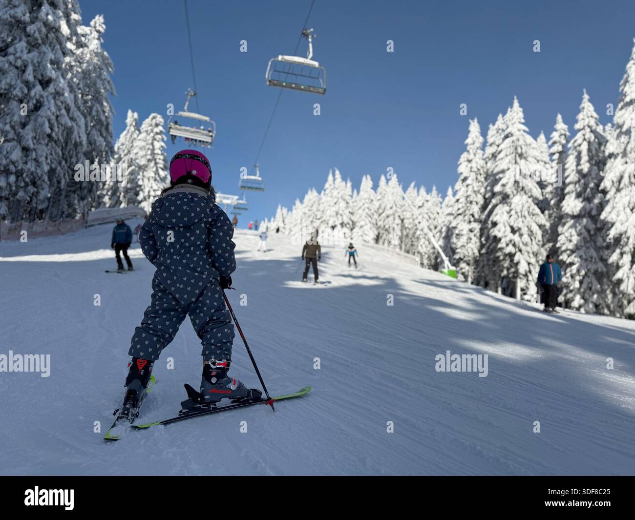 11 January 2026, North Rhine-Westphalia, Winterberg: A girl waits on a ...
