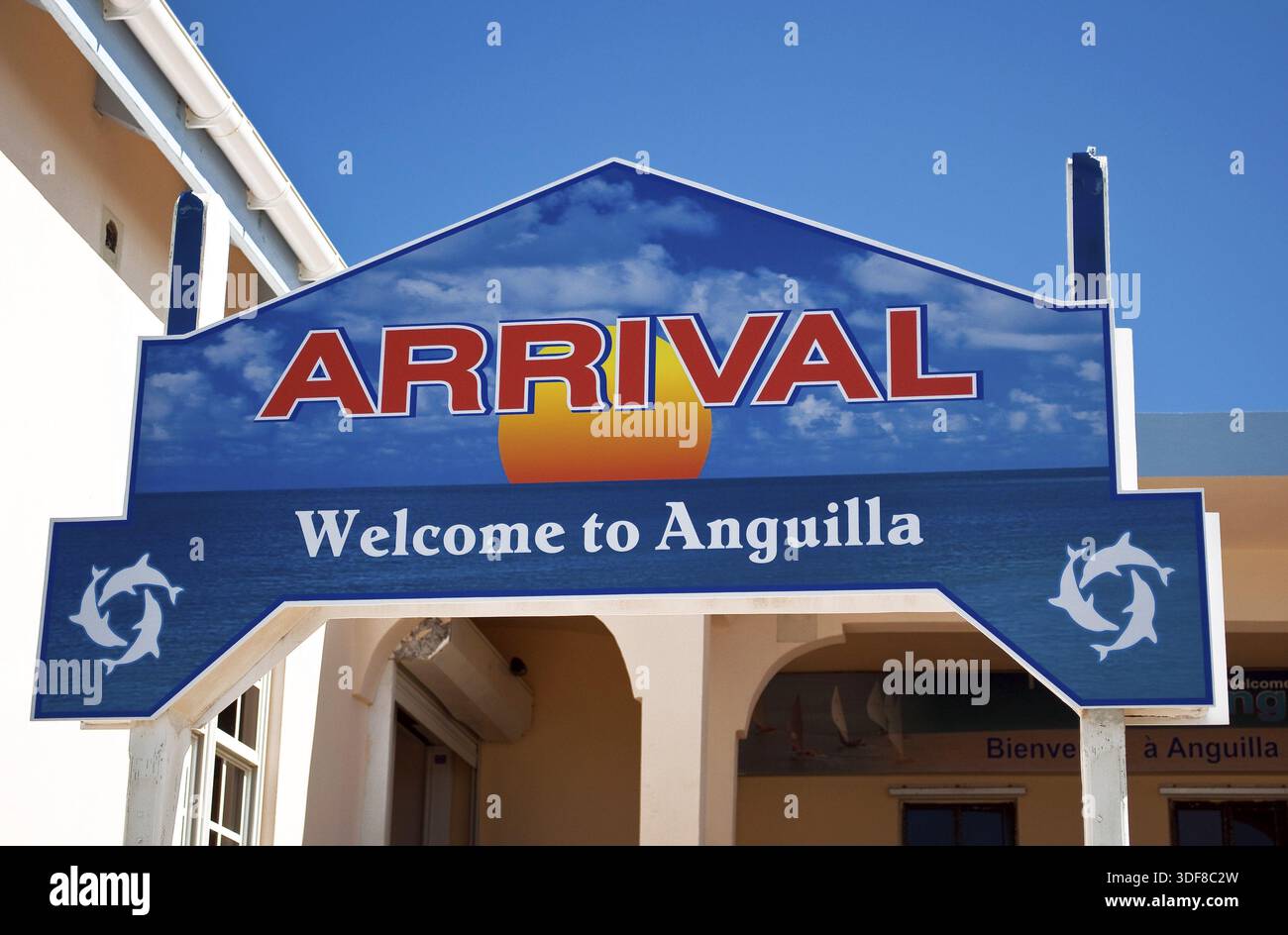 Welcome arrival sign in the caribbean island of Anguilla Stock Photo ...