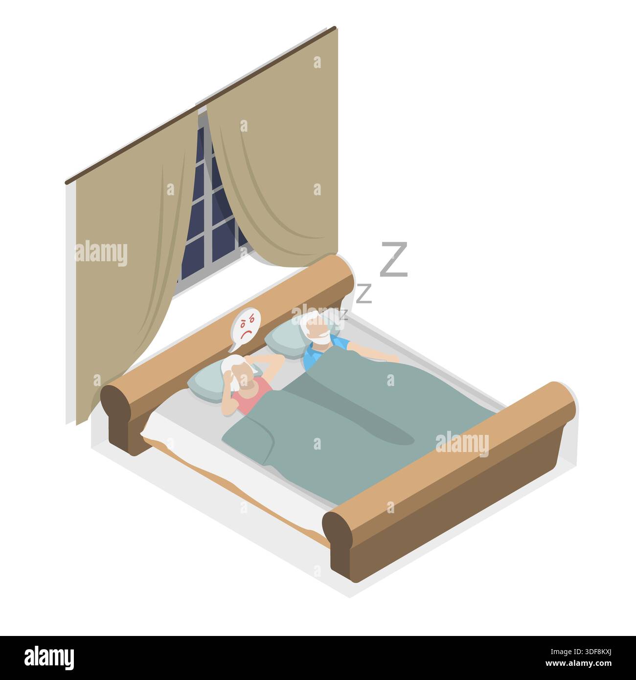 3D Isometric Flat Illustration of Snore At Night Sleep, Respiratory ...