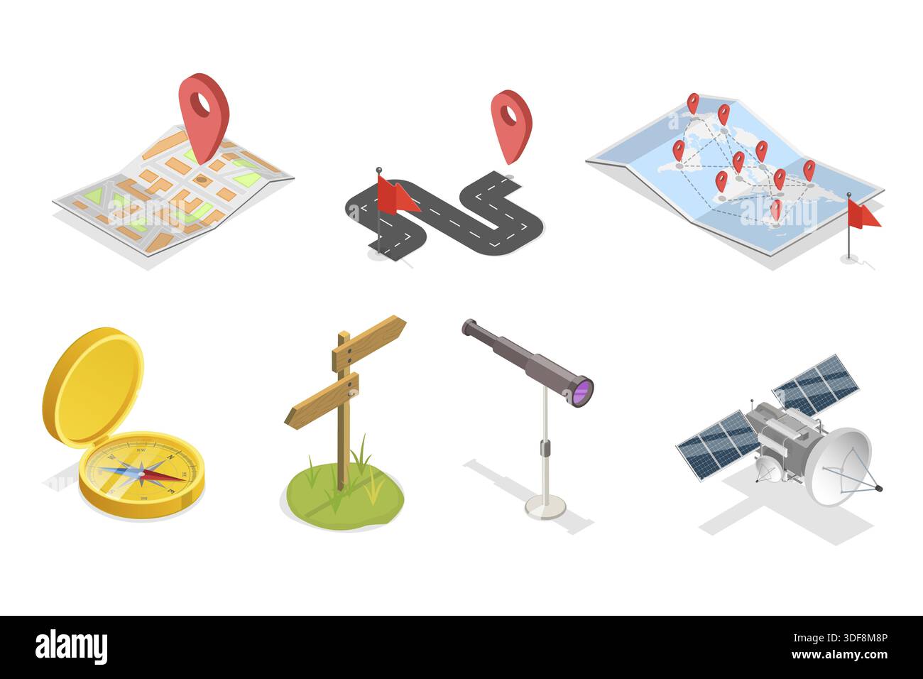 3D Isometric Flat Set of Navigation Items, Navigation Map and ...