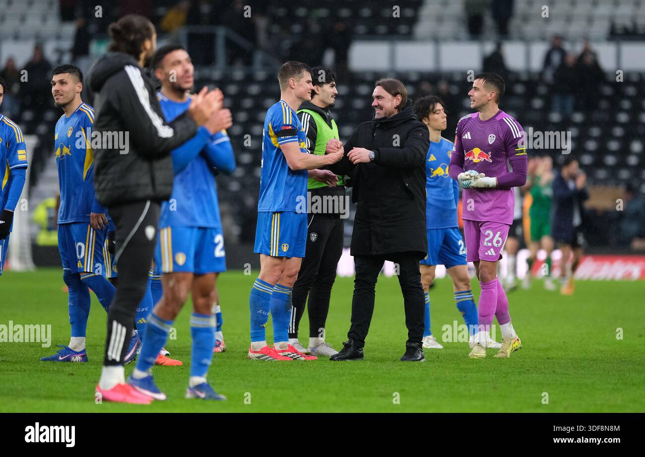 Leeds United Head Coach Daniel Farke celebrates the win with his ...