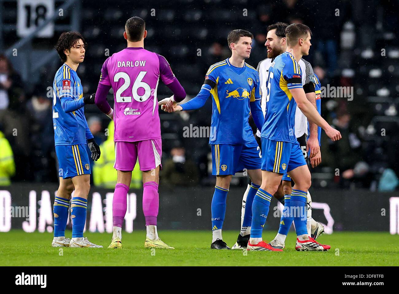 Karl Darlow shakes hands with Sam Byram of Leeds United after the Derby ...