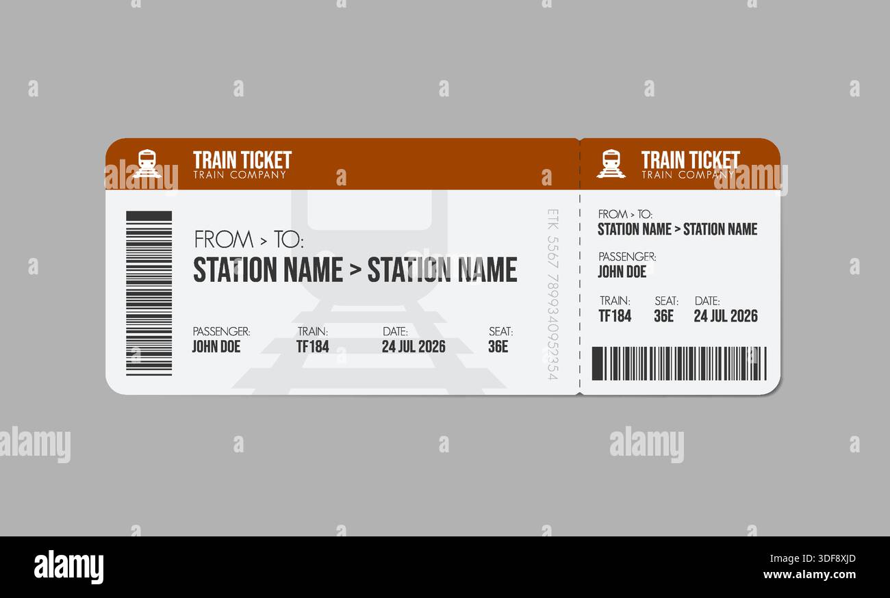 Train ticket, train pass design, traveler check. Travel by rail ...