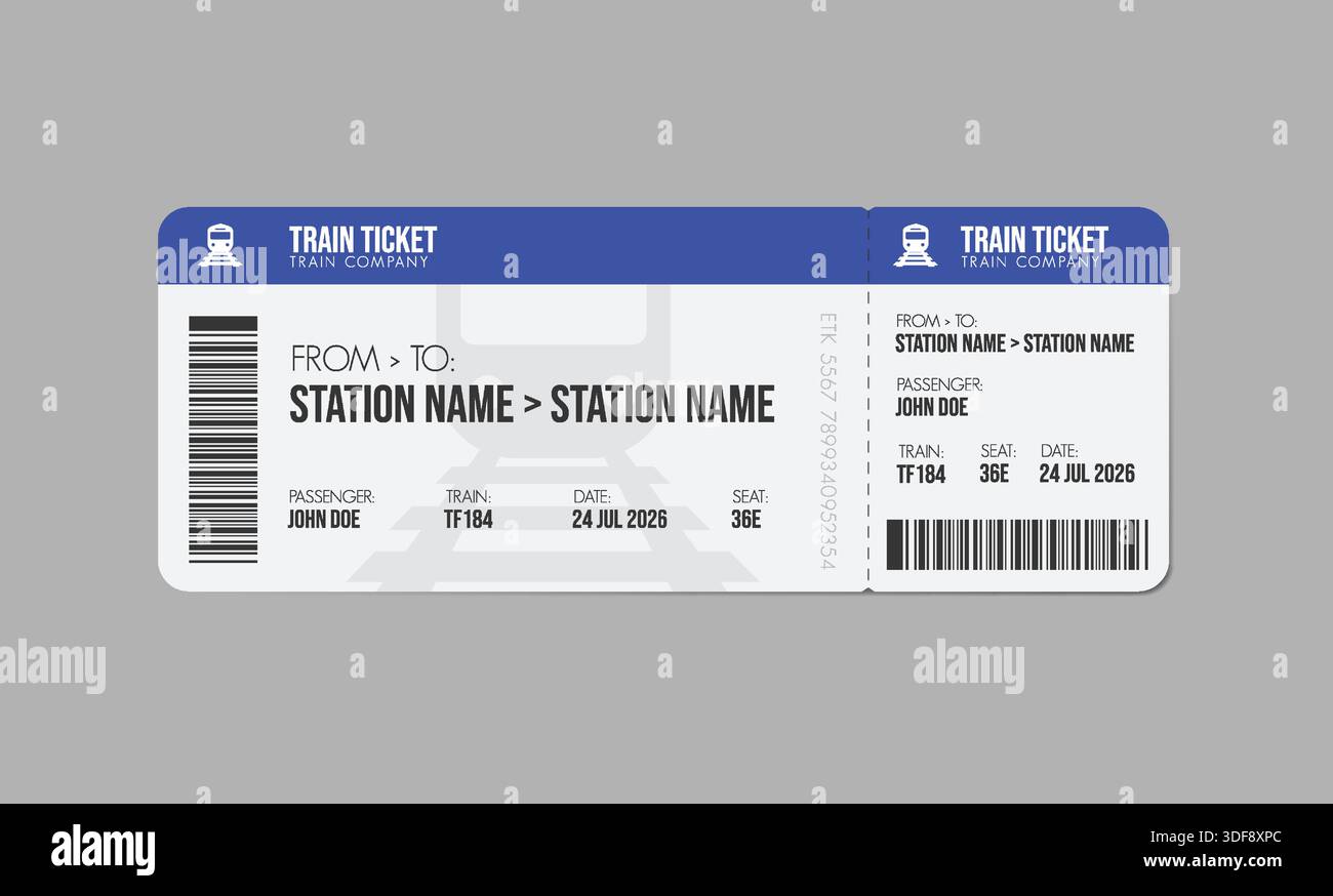 Train ticket, train pass design, traveler check. Travel by rail ...