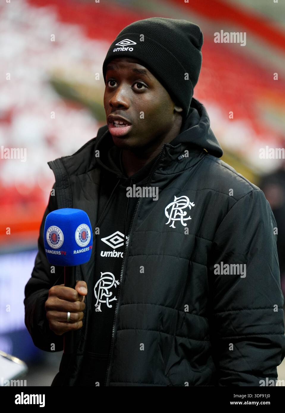 Rangers' Djeidi Gassama ahead of the William Hill Premiership match at ...