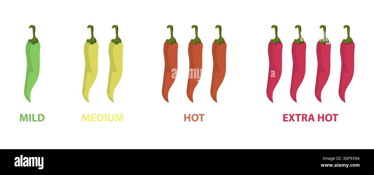 3D Isometric Flat Set of Hot Chili Peppers, Foodd Spicy Levels Stock ...