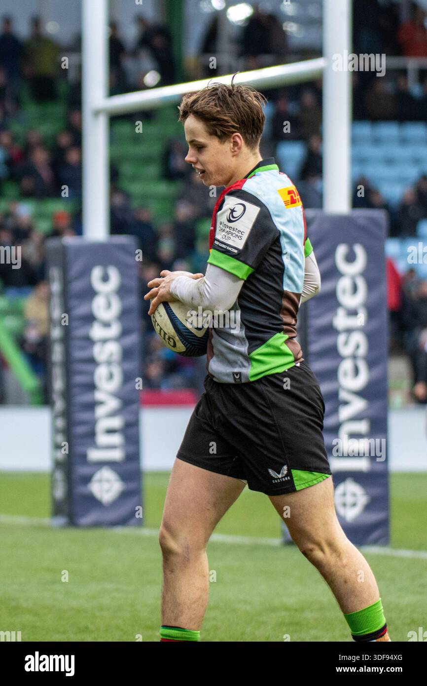 Lucas Friday (9 Harlequins) goes over the try line but the play is ...