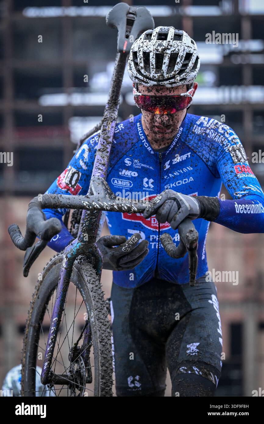 Belgian Jente Michels pictured in action during the Elite men race at ...