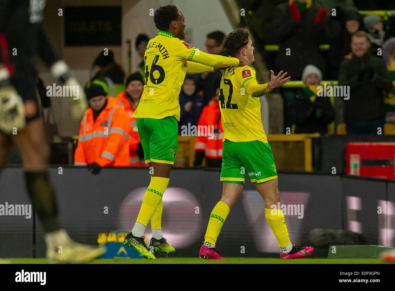 Tony Springett of Norwich City celebrates scoring his team's fifth goal ...