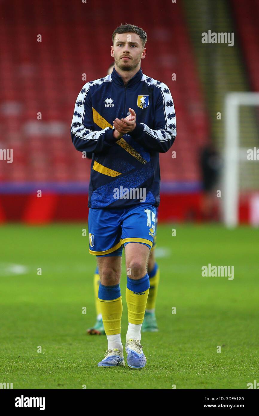 Jamie McDonnell of Mansfield Town applauds the fans prior to the ...