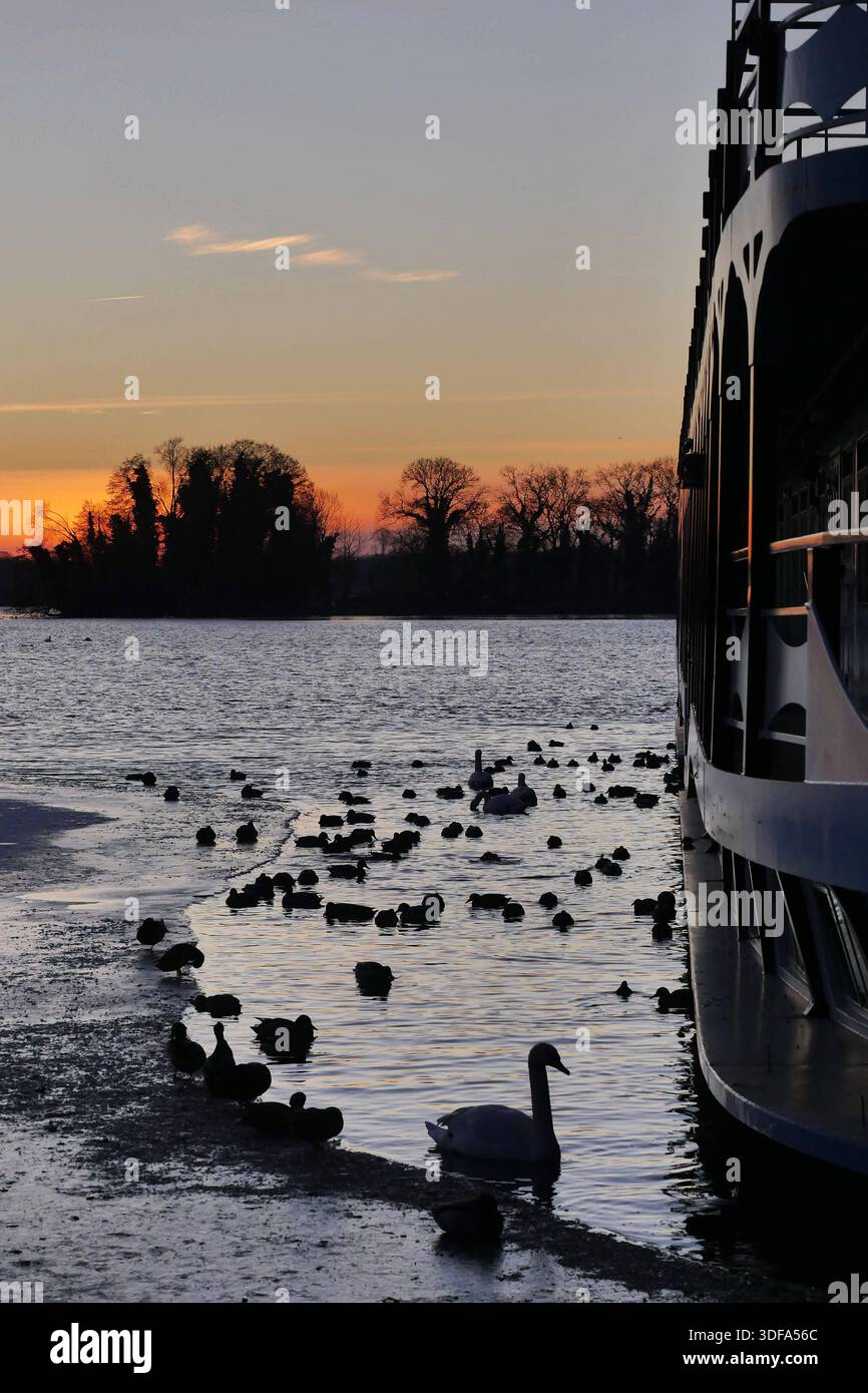 11.01.2026, Berlin - Deutschland. Winterlicher Sonnenuntergang am ...