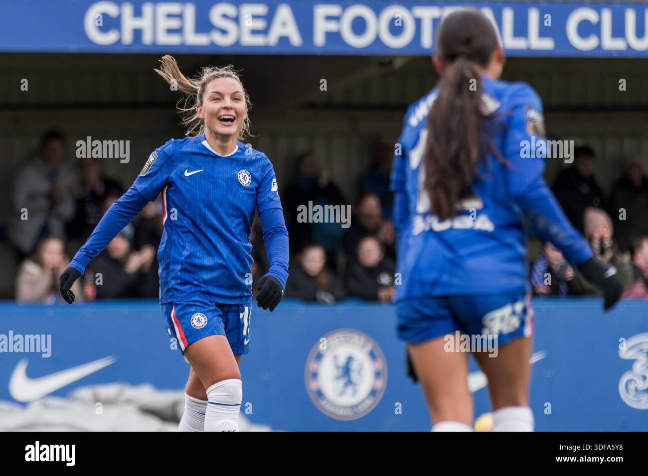 London, UK. 11th Jan 2026. Chelsea's Johanna Rytting Kaneryd smiles at ...