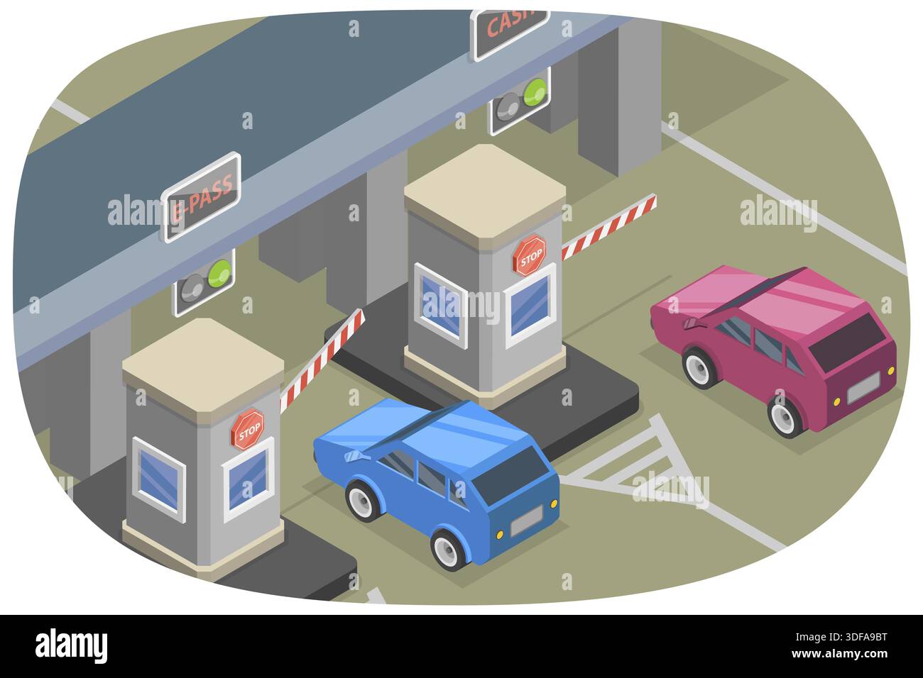 3D Isometric Flat Illustration of Checkpoint With Barriers, Highway ...