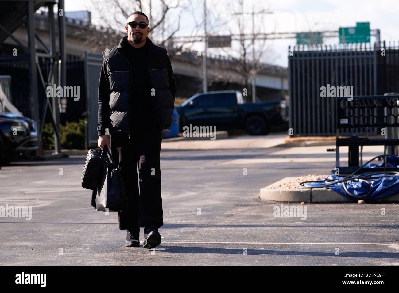 Philadelphia Eagles quarterback Jalen Hurts arrives before an NFL wild ...