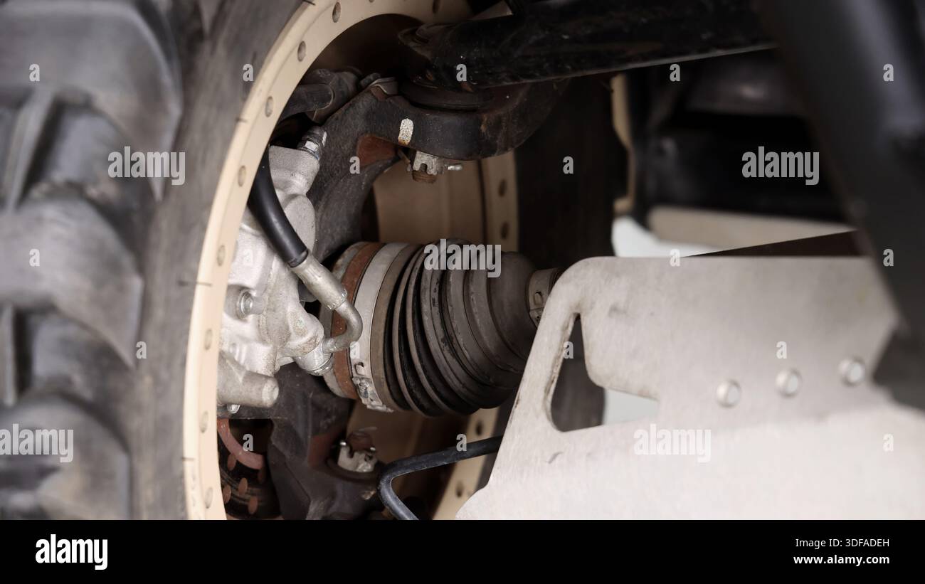 Old car suspensions. Close up car suspension wear and tear parts. CV ...