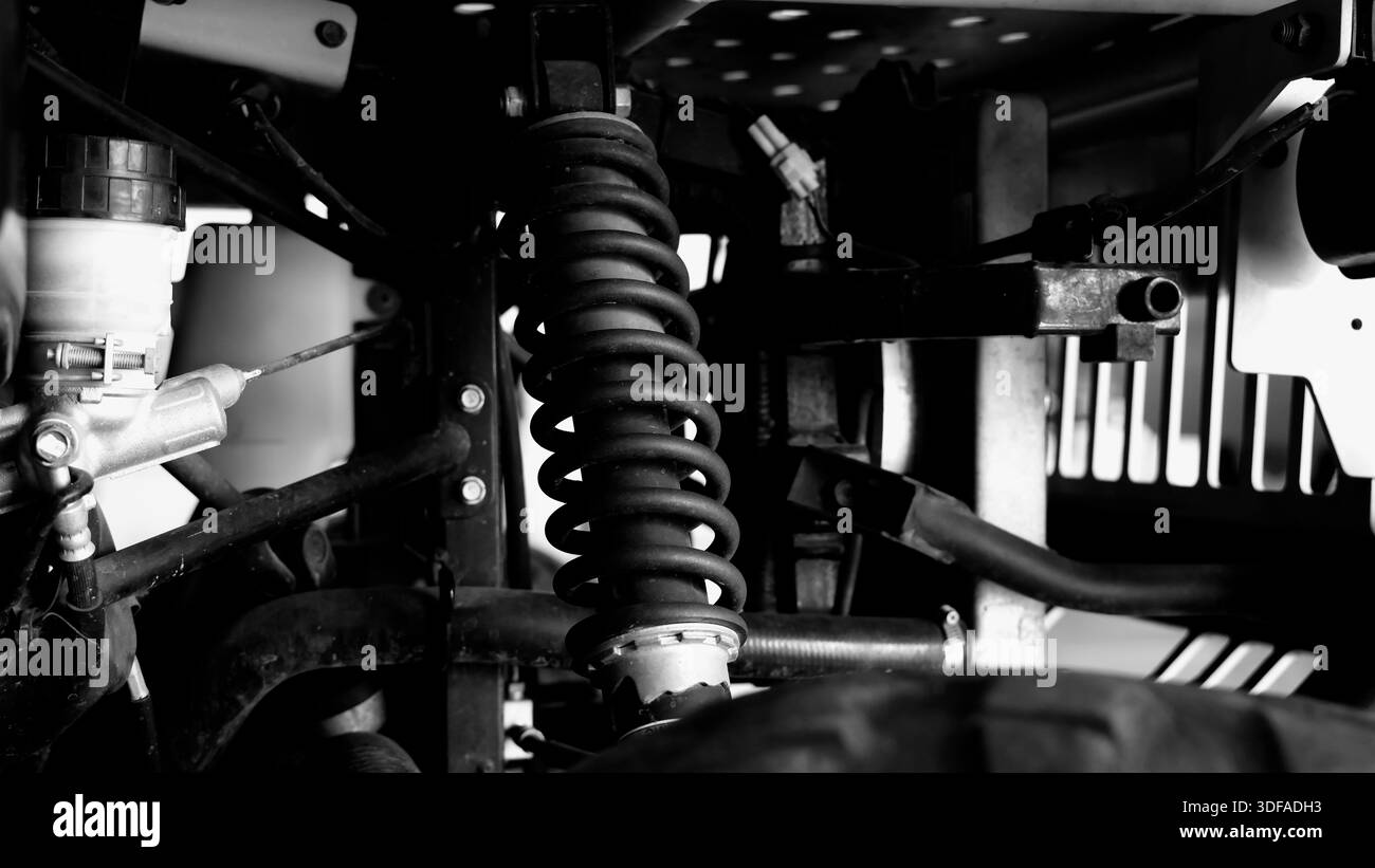 Old car suspensions. Close up car suspension wear and tear parts. CV ...
