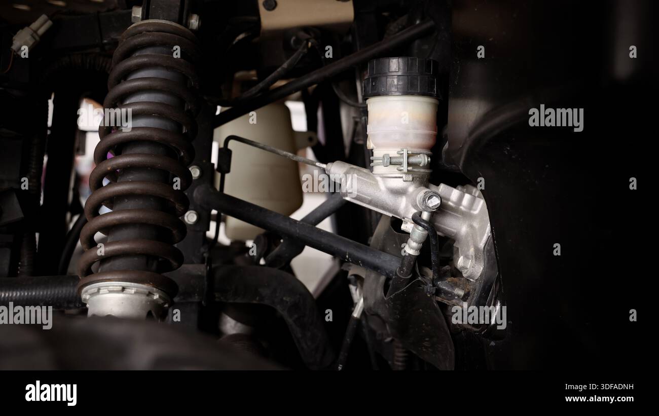 Old car suspensions. Close up car suspension wear and tear parts. CV ...