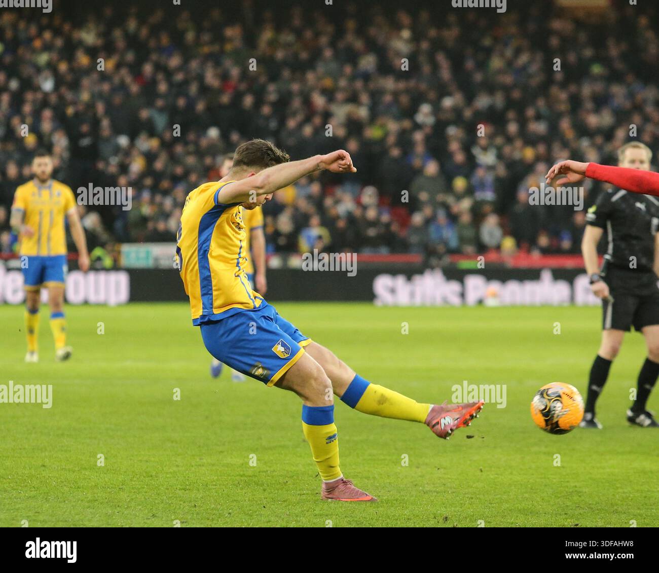 Rhys Oates of Mansfield Town shoots on goal during the Emirates FA Cup ...
