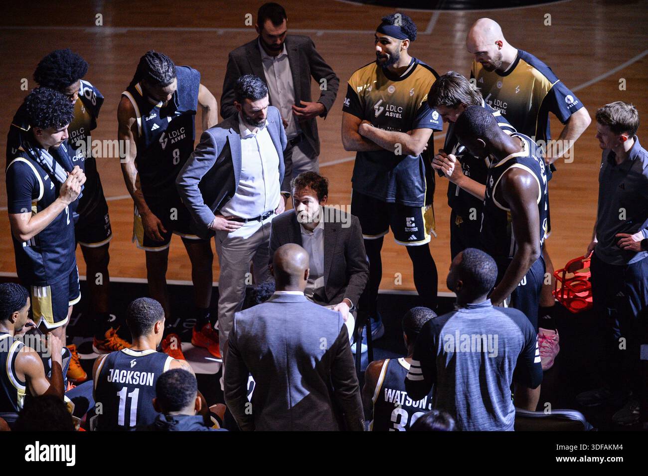 LDLC ASVEL team moment with coach Pierric Poupet during the French ...