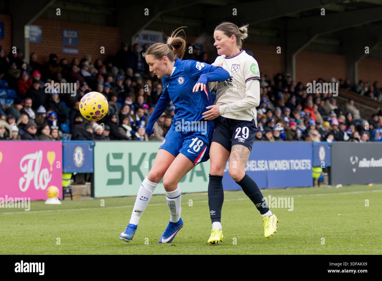 London, UK. 11th Jan 2026. Wieke Kaptein of Chelsea FC Women and Verena ...