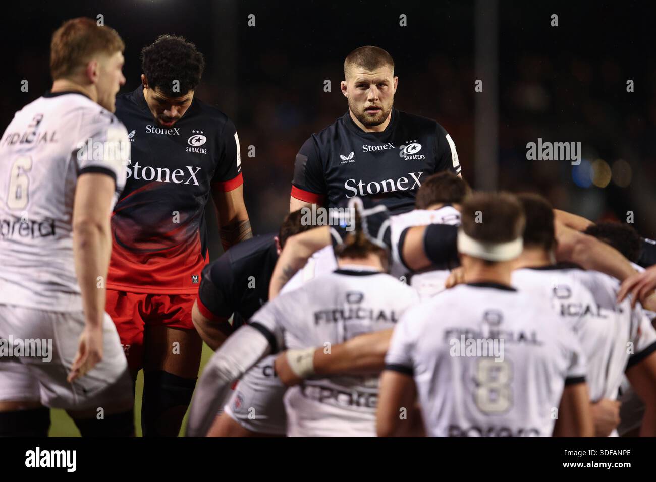 LONDON, UK - 11th Jan 2026: Tom Willis of Saracens prepares to scrum ...