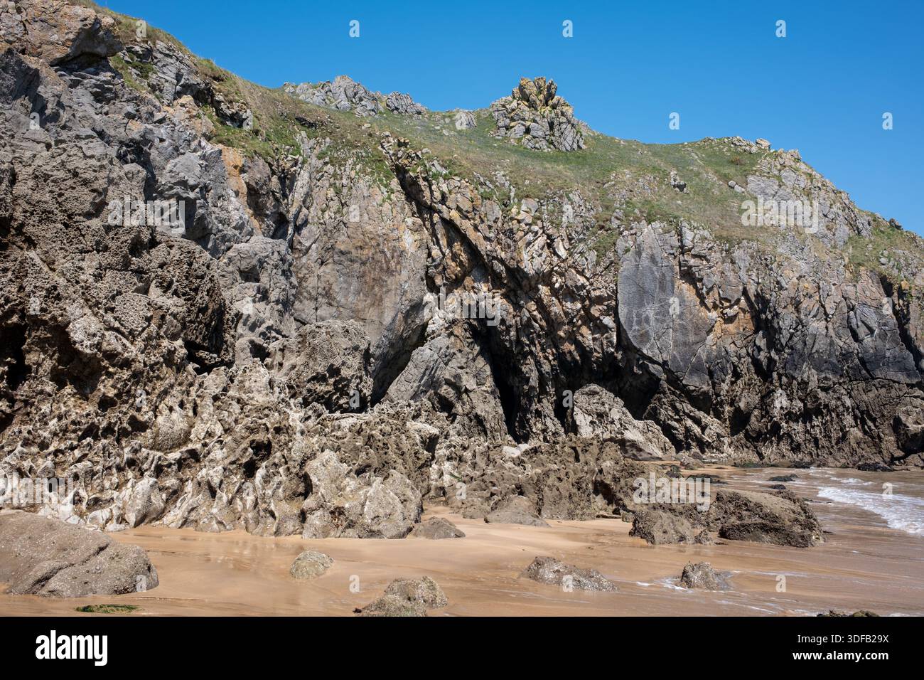 Rock formations on the beach at Barafundle Bay Beach Pembrokeshire West ...