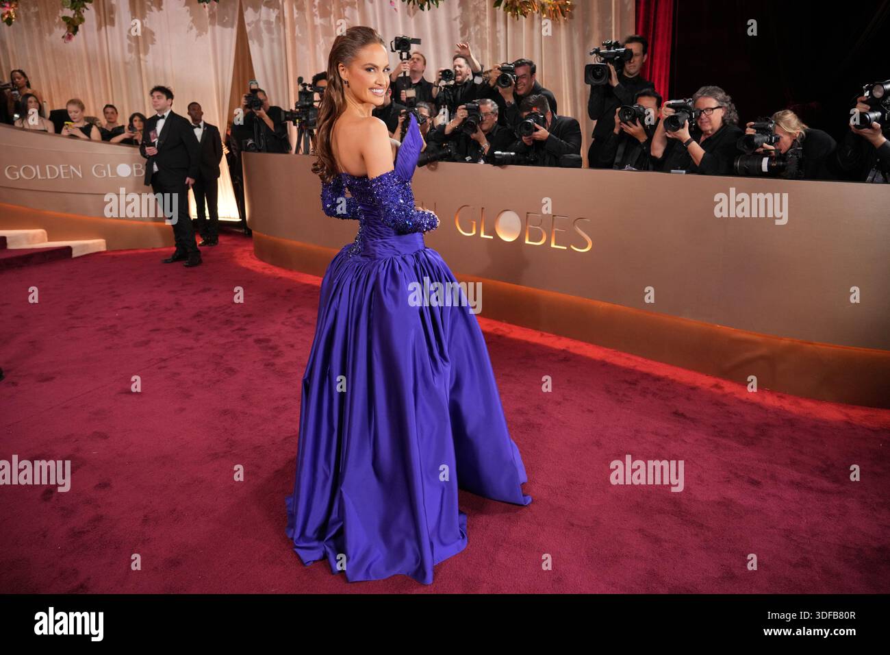 Haley Kalil arrives at the 83rd Golden Globes on Sunday, Jan. 11, 2026 ...