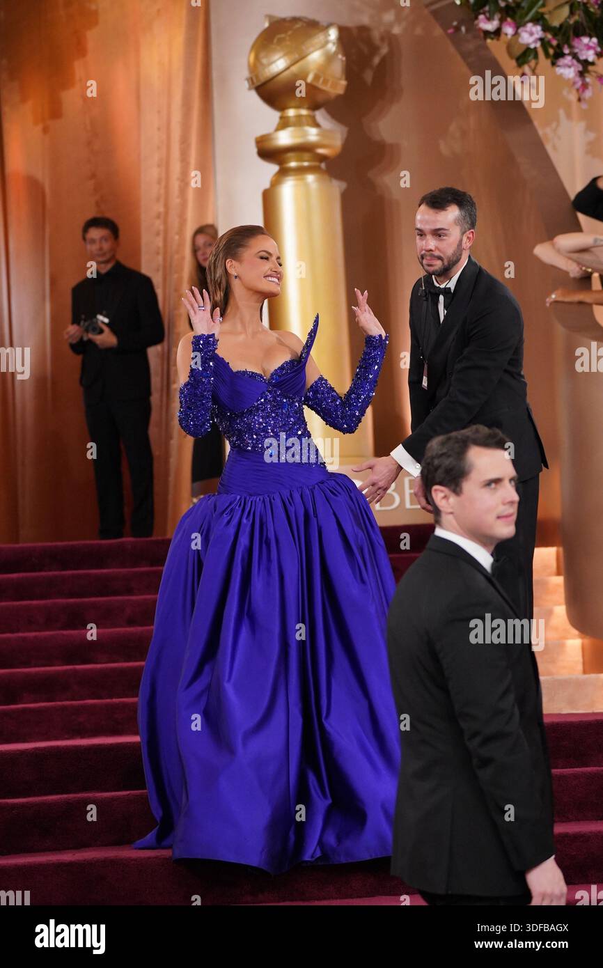 Haley Kalil arrives at the 83rd Golden Globes on Sunday, Jan. 11, 2026 ...
