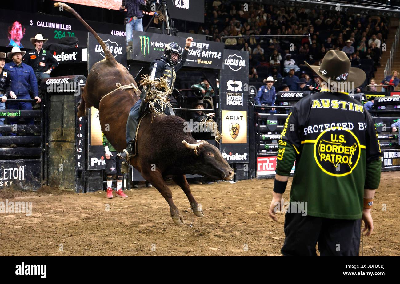 Sage Steele Kimzey rides during PBR Monster Energy Buck Off at Madison ...