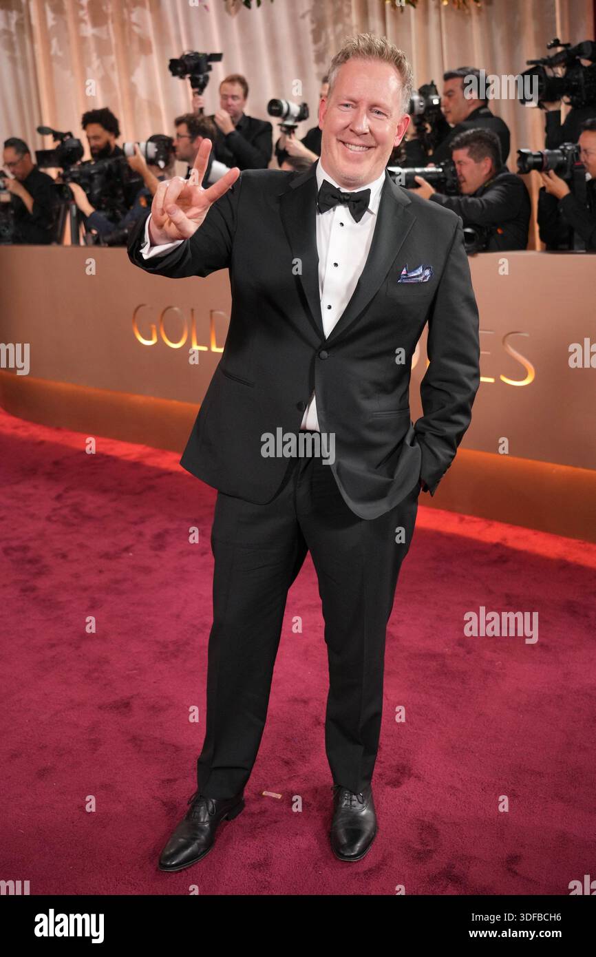 Jared Bush arrives at the 83rd Golden Globes on Sunday, Jan. 11, 2026 ...